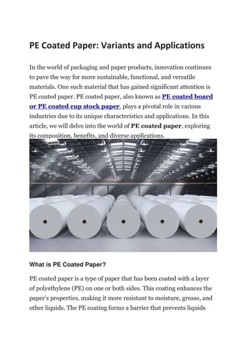 Ppt Pe Coated Paper Variants And Applications Powerpoint