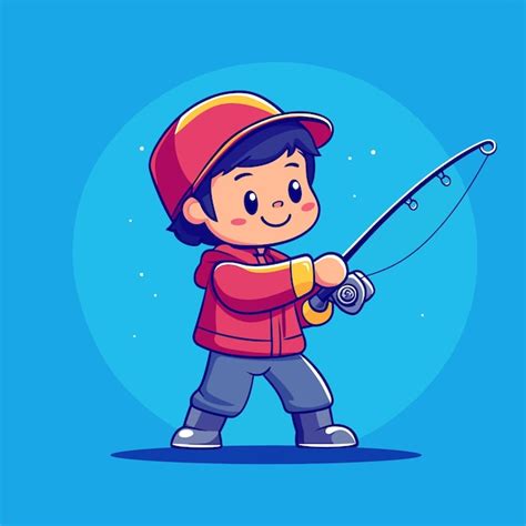 Cute Cartoon Angler Casting Fishing Line Vector Premium Ai Generated