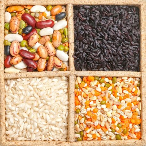 Group Of Rice Beans And Lentils Isolated On White Background Stock