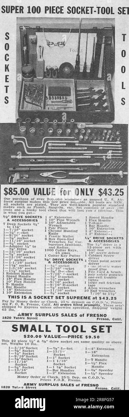 Small Tool Set Sockets Tools Army Surplus Sales Of Fresno California Usa Advert In A Magazine