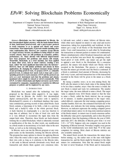 Epowsolvingblockchainproblemseconomically Pdf Bitcoin Applied Mathematics