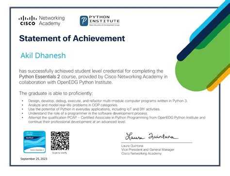 Akil Dhanesh On Linkedin Python Certification Cisco Openedg Programming Careerdevelopment