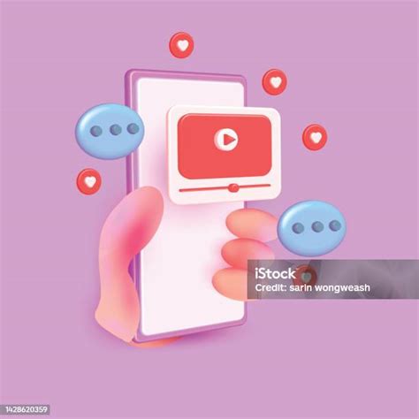 손 배너 복사 공간 최소한의 다채로운 개념 아이콘 응용 프로그램과 영화 인터넷 3d 벡터 만화와 모바일 재생 비디오 개념에 대한 스톡 벡터 아트 및 기타 이미지 Istock