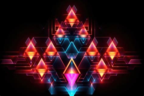 Premium Ai Image Glowing Neon Geometric Shapes On A Dark Background Created With Generative Ai