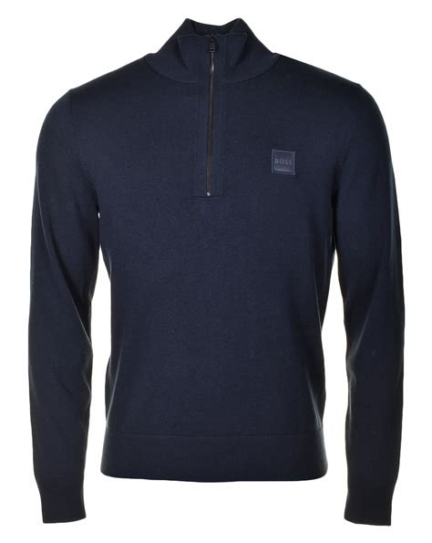 Boss Kanobix Knitted Quarter Zip Navy Ragazzi Clothing