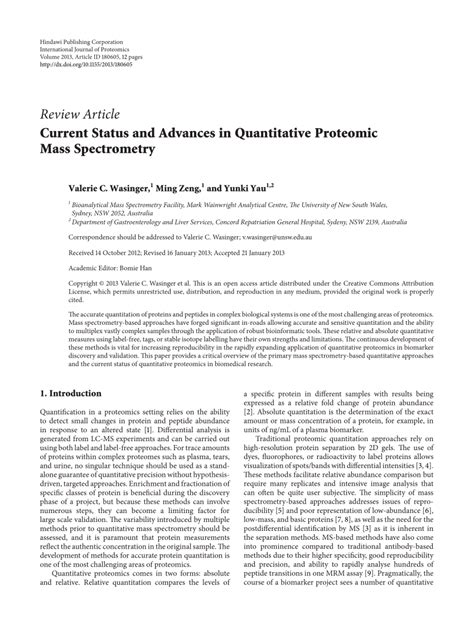 Pdf Current Status And Advances In Quantitative Proteomic Mass