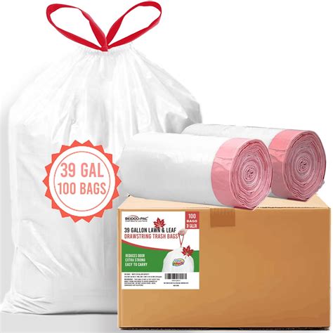 Beidou Pac 39 Gallon Lawn And Leaf Drawstring Trash Bags 100 Count