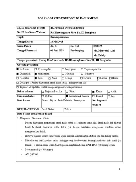 Portofolio Dr Fatullah Distra Sudirman Bronkopneumonia Pdf