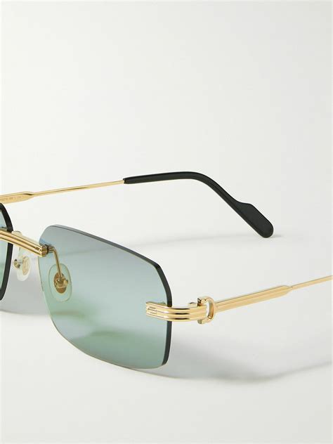 Cartier Eyewear Rimless Rectangular Frame Gold Tone Sunglasses Cartier