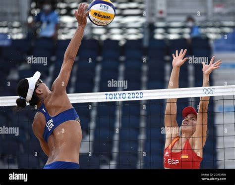 Tokyo Japan 30th July 2021 Chinas Xue Chen L Spikes During The