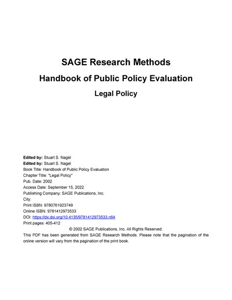 Sage Handbook Of Public Policy Evaluation D85 Sage Research Methods