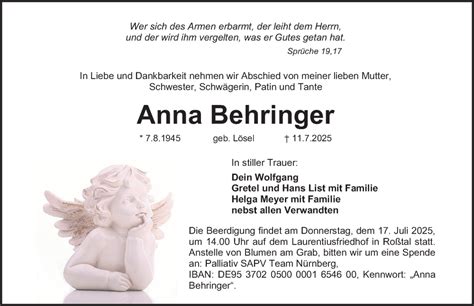 Traueranzeigen Von Anna Behringer Trauer Nn De
