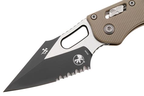 Microtech Stitch 169rl 2flgtta Two Tone M390mk Fluted Tan G10 Couteau De Poche Partiellement