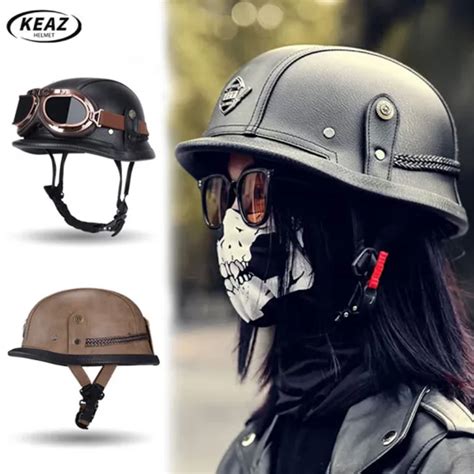 Classical German Style Leather Women And Men Half Face Motorcycle