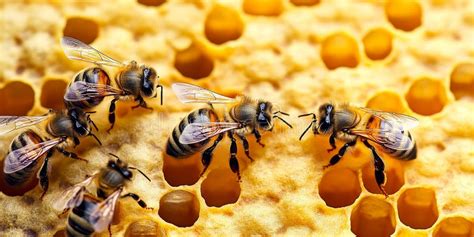 Vibrant Honeycomb Texture Filled With Active Bees And Brood For A