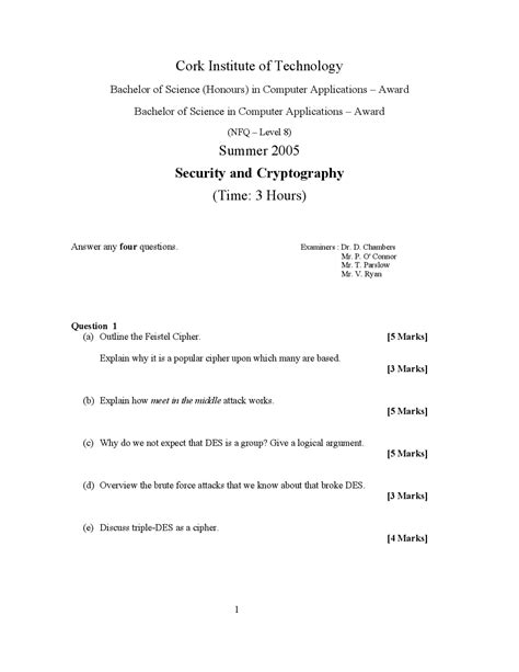 Diffie Hellmann Protocol Security And Cryptography Old Exam Docsity