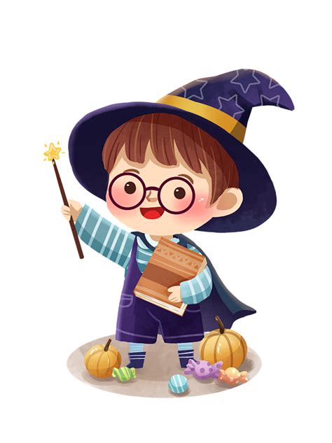 万圣节小巫师男孩子南瓜糖果人物形象元素