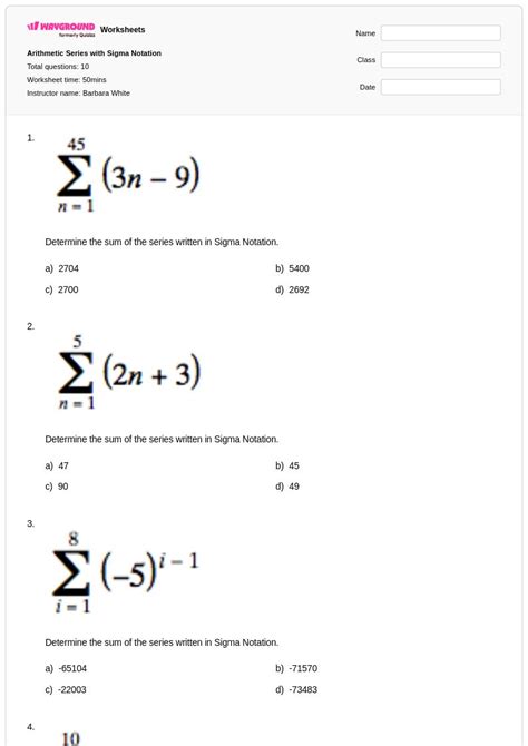 50 Sigma Notation Worksheets For Grade 12 On Wayground Free And Printable