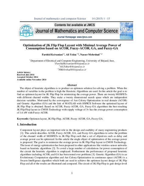 Pdf Optimization Of Jk Flip Flop Layout With Minimal Average Power Of