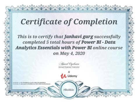 Useoflockdown Udmey Certificateofcompletion Datanalytics Janhavi Garg