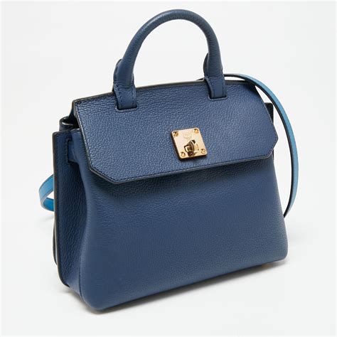 Mcm Navy Blue Leather Milla Flap Top Handle Bag At 1stdibs Navy Blue