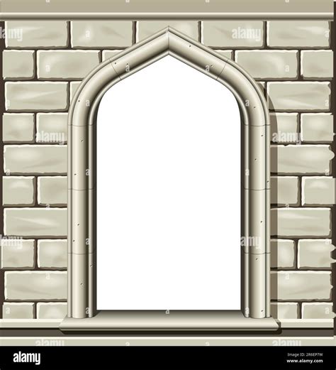 Illustration Of An Ancient Arched Window In A Cut Stone Wall Suitable As A Frame Or Border