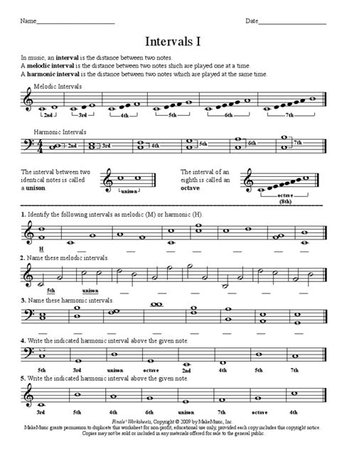 Melodic Intervals Worksheets Library