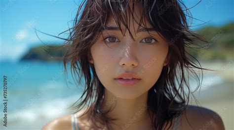 Teenage Asian Woman Posing For A Beautiful Beach Photoshoot In A Bikini Generative Ai Stock Foto