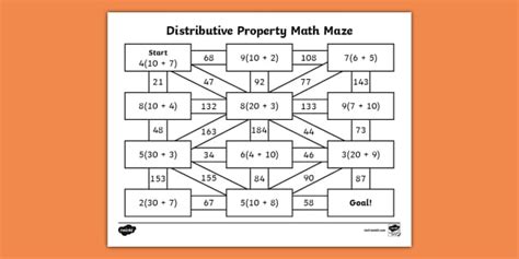 Third Grade Distributive Property Math Maze Worksheet