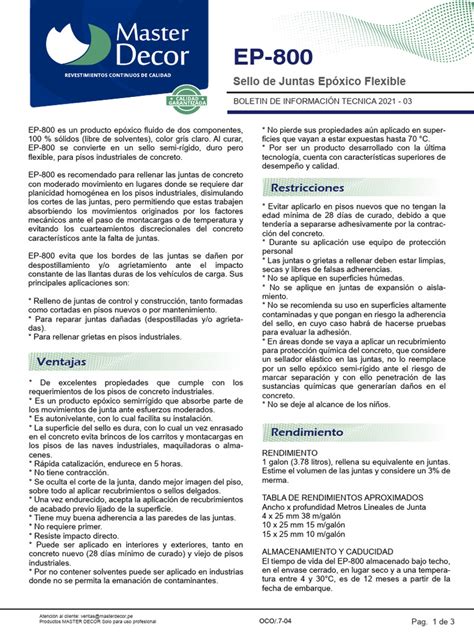 Md Ft21 Ep 800 Pdf Hormigón Epoxy