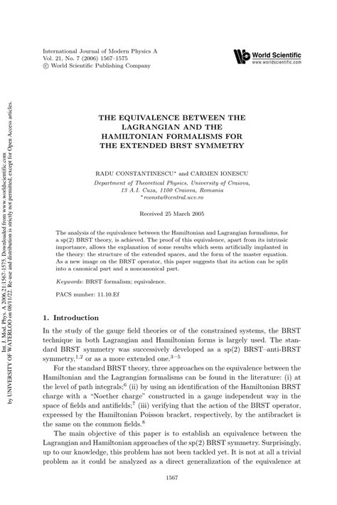 Pdf The Equivalence Between The Lagrangian And The Hamiltonian Formalisms For The Extended