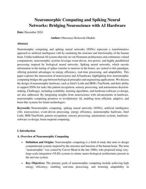 Pdf Neuromorphic Computing And Spiking Neural Networks Bridging