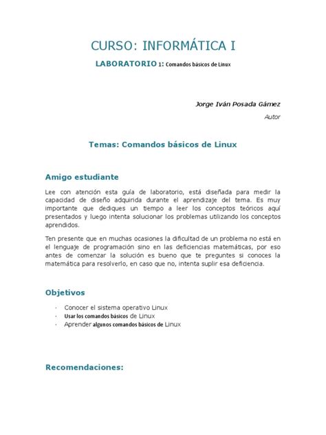 Lab1 Comandos Linux Odt Pdf Interfaz De Línea De Comando
