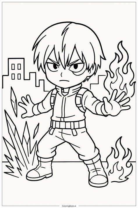 My Hero Academia Todoroki Using Ice And Fire Coloring Page Free Pdfandpng Printable