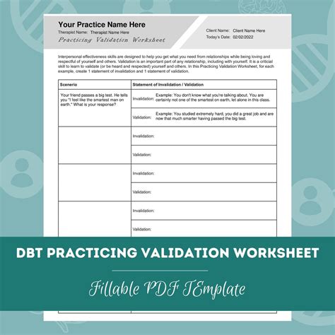 Dbt Practicing Validation Worksheet Editable Fillable Pdf Template