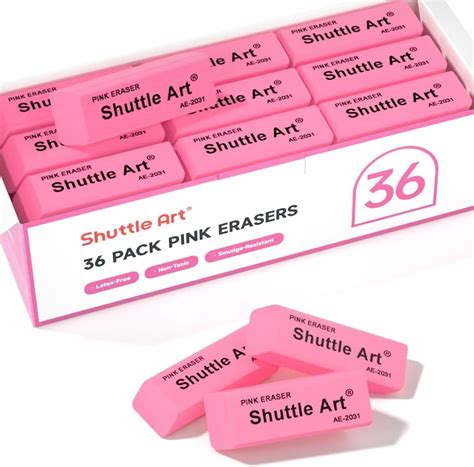 Shuttle Art Pink Erasers 36 Pack Erasers Bulk Latex Free