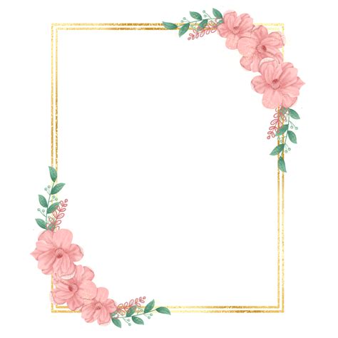 Pink Wedding Invitation Png Picture Pink Flowers Square Gold Frame