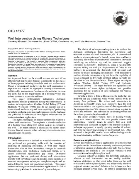 Pdf Well Intervention Using Rigless Techniques