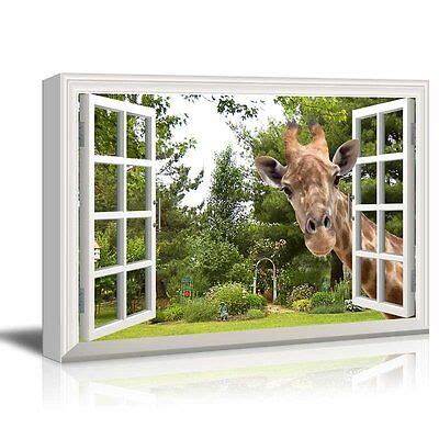 Canvas Print A Curious Giraffe Sticking Its Head Into An Open Window