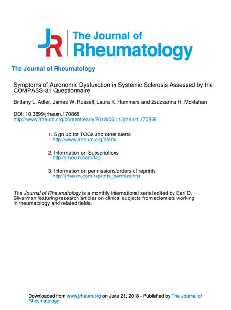 Pdf Symptoms Of Autonomic Dysfunction In Systemic Sclerosis Assessed By The Compass 31