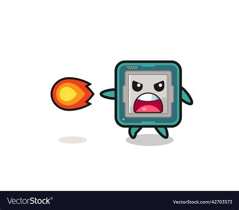 Cute Processor Mascot Is Shooting Fire Power Vector Image