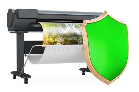 Plotter Large Format Inkjet Printer With Shield 3d Rendering Stock
