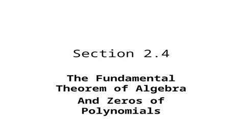 ppt section 2 4 the fundamental theorem of algebra and zeros of