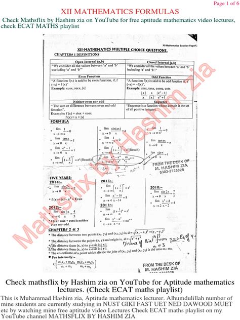 Xii Maths Formulas Pdf Mathematics Mass Media