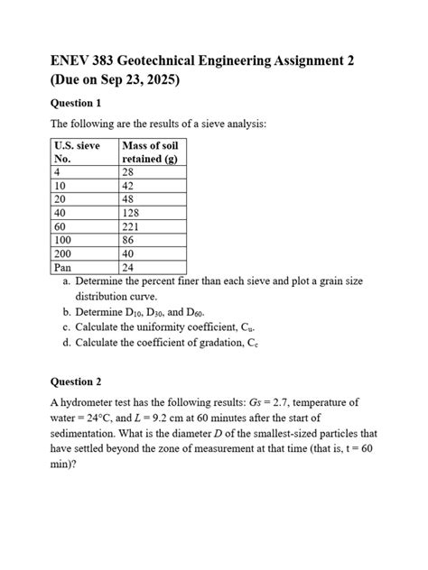 Enev 383 Geotechnical Engineering Assignment 2 Pdf Earth Sciences