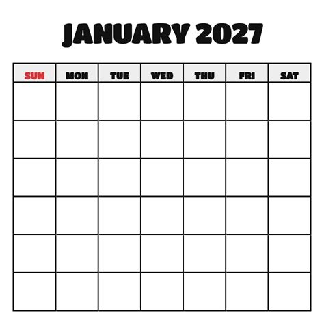 January 2027 Calendar Free Printable Free Printable Calendar 2026