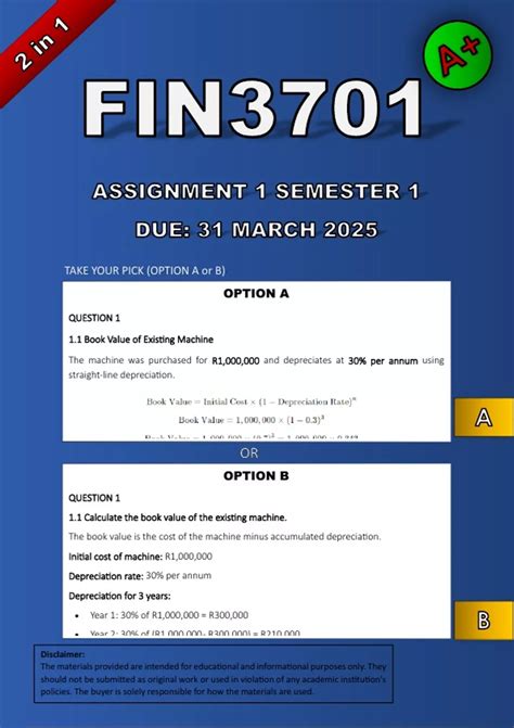 Fin3701 Assignment 1 Detailed Answers Semester 1 2 In 1 Due 31