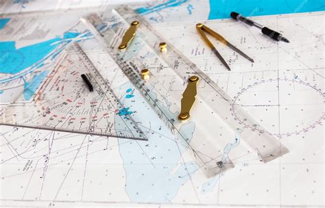 Premium Photo Maps Of The Ship For Plotting Plotter Divider Ruler And