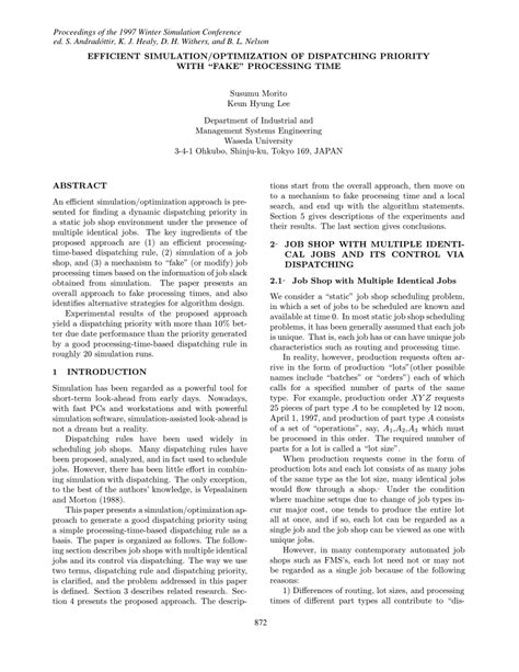 Pdf Efficient Simulationoptimization Of Dispatching Priority With Fake Processing Time