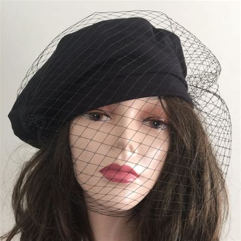 Black Veiled Hat Etsy